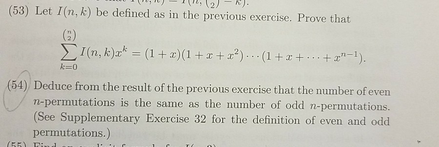 Solved (53) Let I(n, k) be defined as in the previous | Chegg.com