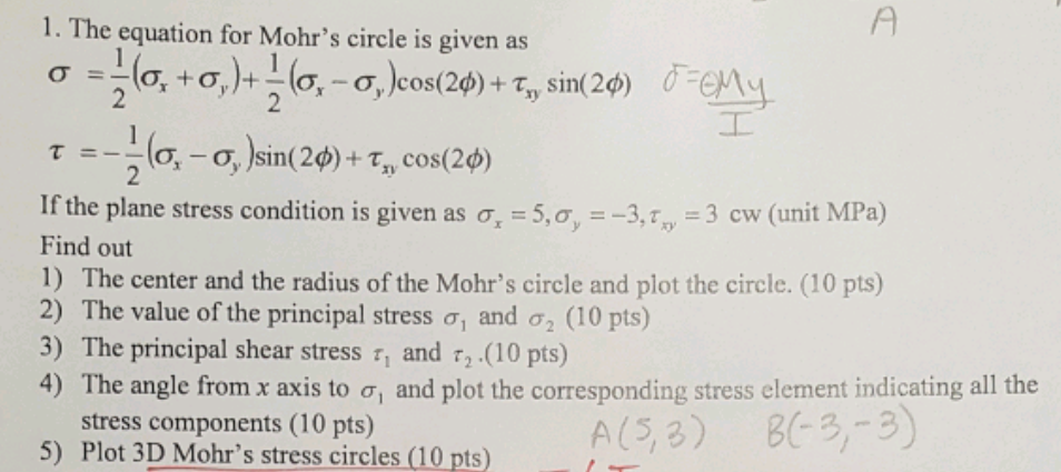 Solved The equation for Mohr's circle is given as sigma = | Chegg.com