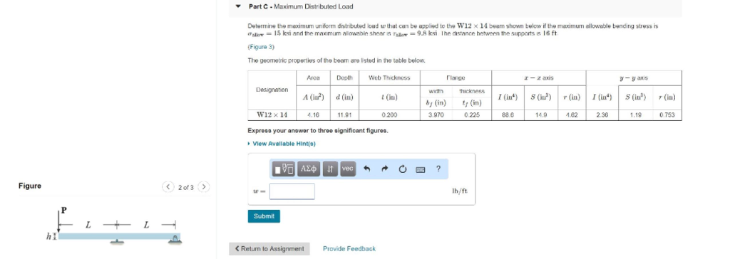 Solved Part C Maximum Distributed Load Determine the maximum | Chegg.com