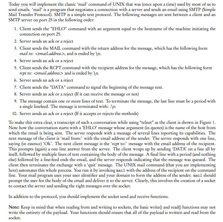 Solved Today you will implement the classic ‘mail, command | Chegg.com