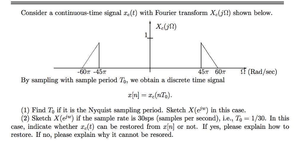Solved Consider a continuous-time signal x_c(t) with Fourier | Chegg.com