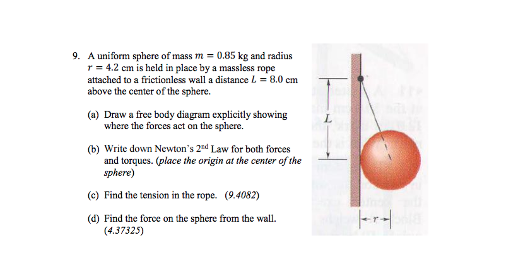 Solved A uniform sphere of mass m = 0.85 kg and radius r = | Chegg.com