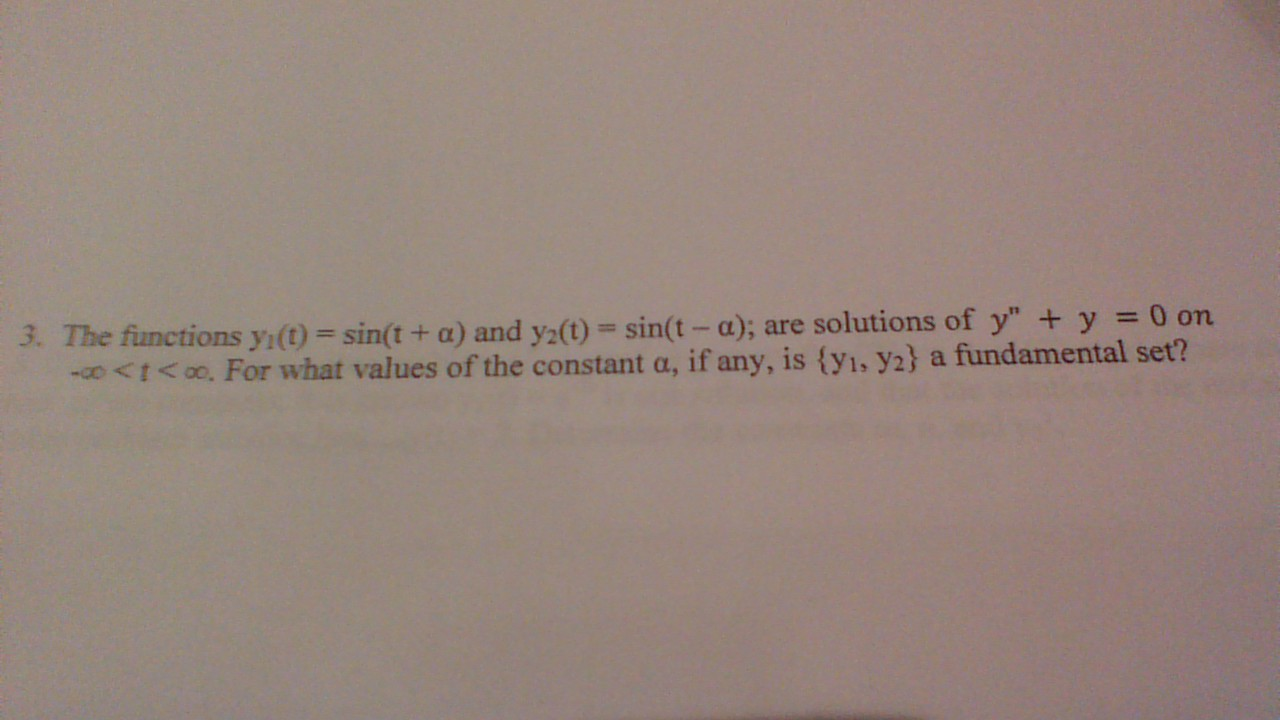 Solved The functions y1(t) = sin(t+ alpha) and y2(t) = sin | Chegg.com
