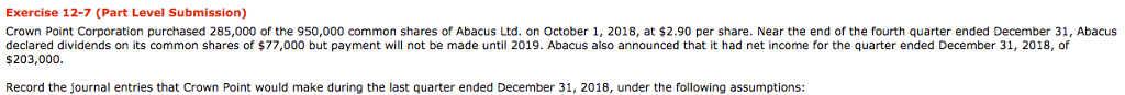 Solved Exercise 12-7 (Part Level Submission) Crown Point | Chegg.com