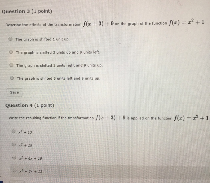 Solved Describe the effects of the transformation f(x + 3) | Chegg.com