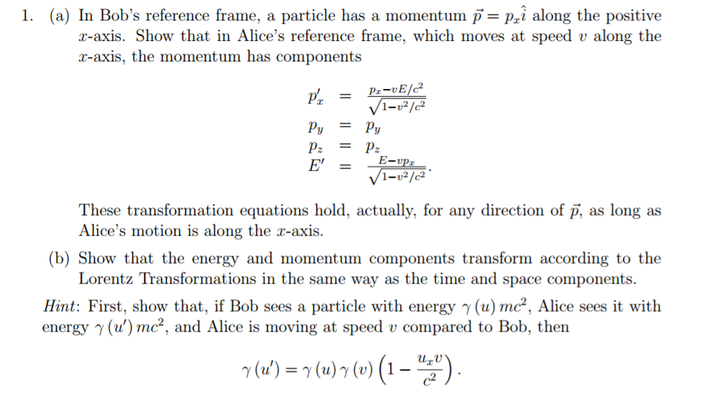 Solved In Bob's reference frame, a particle has a momentum p | Chegg.com