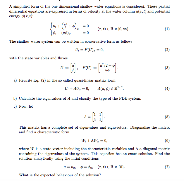 A simplified form of the one dimensional shallow | Chegg.com