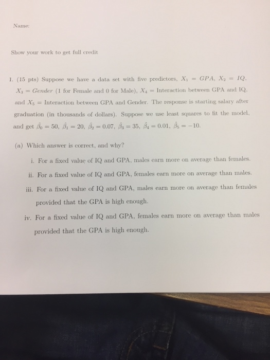 Solved Suppose We Have A Data Set With Five Predictors X1 