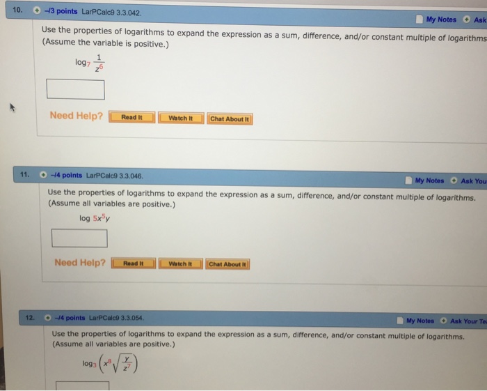 Solved Use The Properties Of Logarithms To Expand The