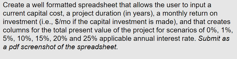 Solved Create a well formatted spreadsheet that allows the | Chegg.com