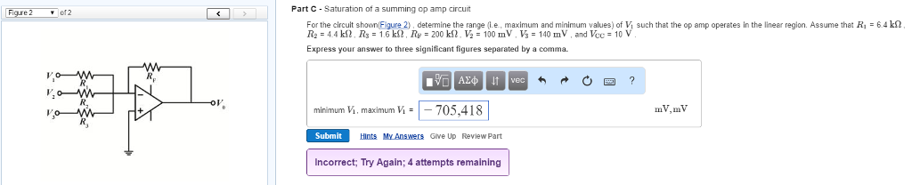 Solved Saturation of a summing op amp circuit For the | Chegg.com