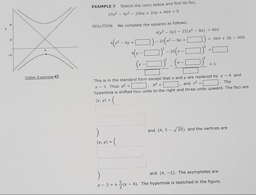 Solved EXAMPLE 7 Sketch the conic below and find its foci | Chegg.com