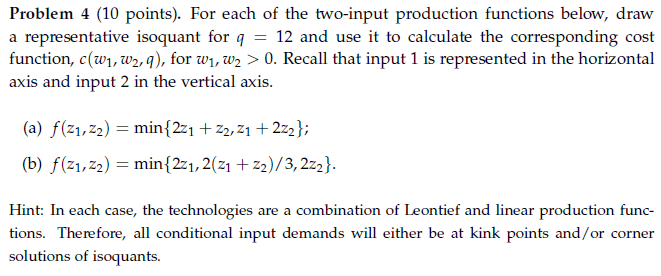 For each of the two-input production functions below, | Chegg.com