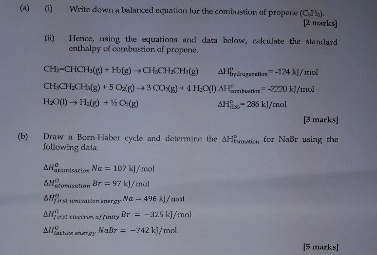 Solved (a)) Write down a balanced equation for the | Chegg.com