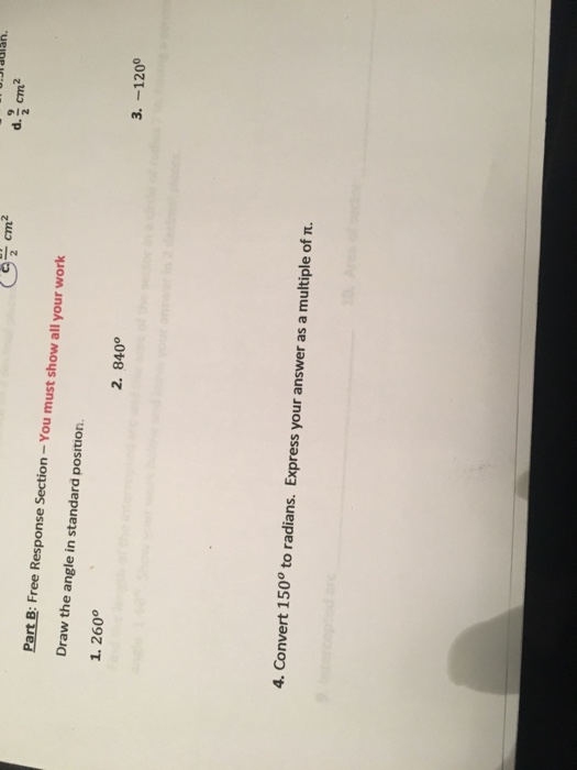 Solved Draw the angle in standard position. 260 degree 840 | Chegg.com