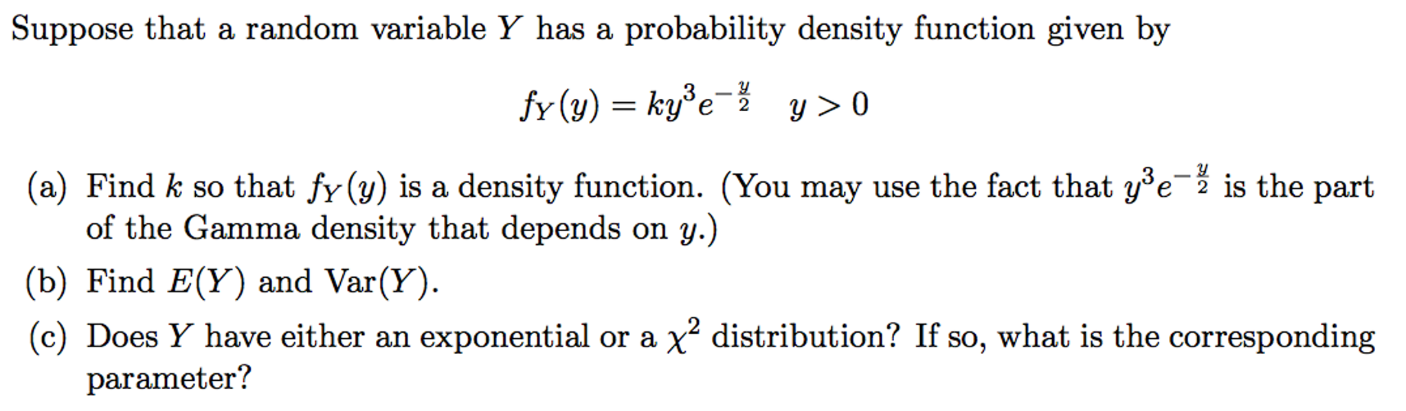 Solved Suppose that a random variable Y has a probability | Chegg.com