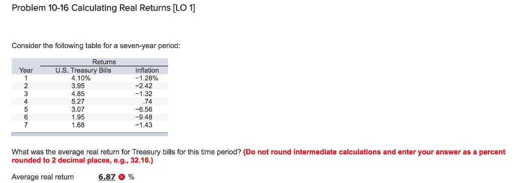 Solved Problem 10-16 Calculating Real Returns [LO 1] | Chegg.com