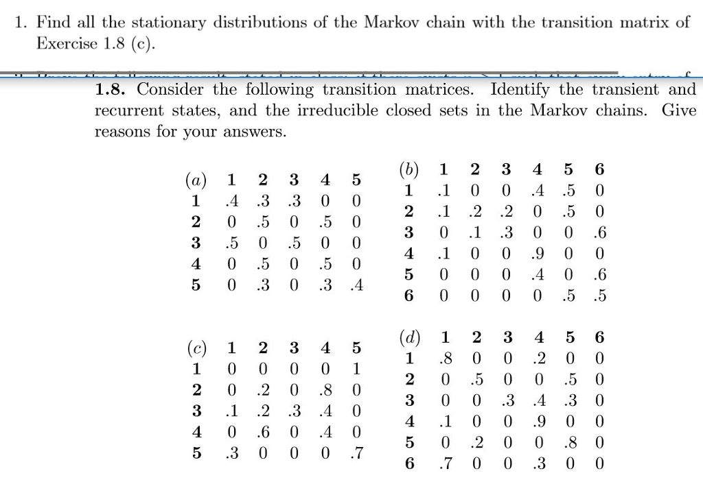 Solved 1. Find all the stationary distributions of the | Chegg.com