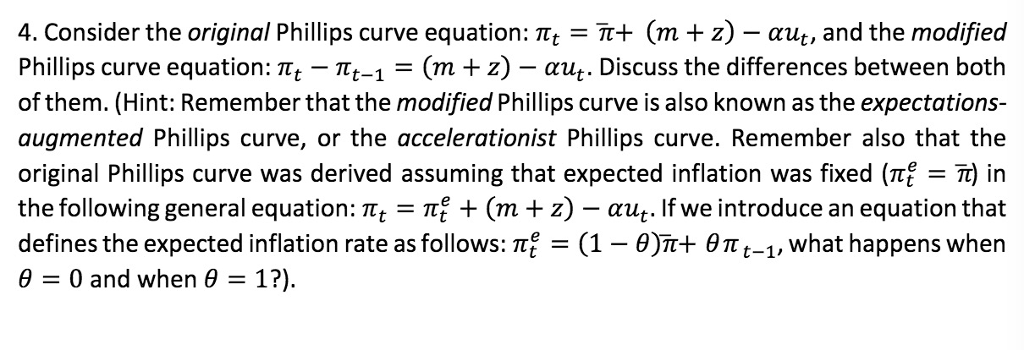 Consider the original Phillips curve equation: pi_t = | Chegg.com