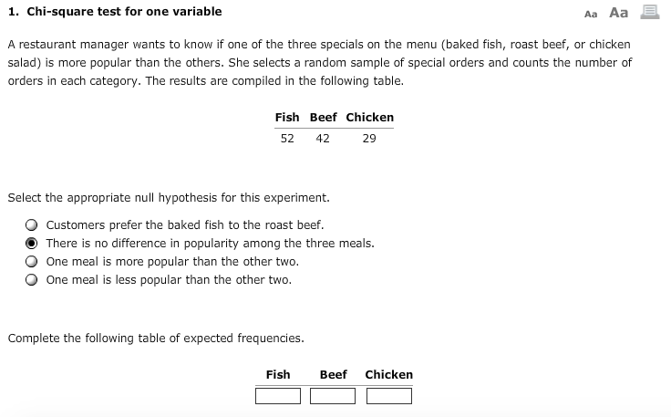 Solved 1. Chi-square test for one variable A restaurant | Chegg.com