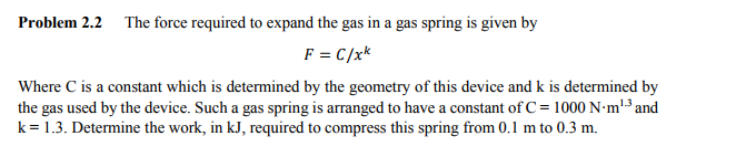 Solved The force required to expand the gas in a gas spring | Chegg.com