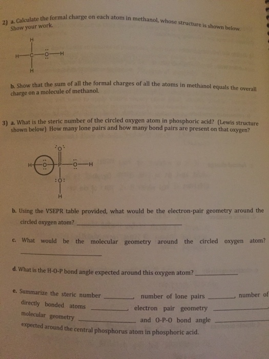 Solved Calculate formal charge on each atom in methanol, | Chegg.com