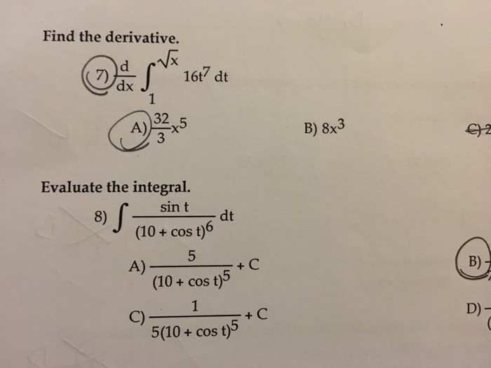 Solved Find the derivative. d/dx integral^squareroot x_1 16 | Chegg.com