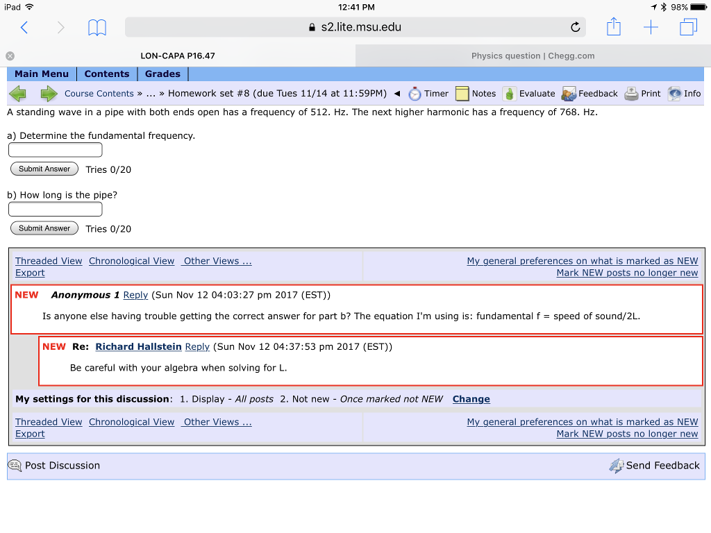 Solved Pad 12:41 PM イ* 98% 숱 s2.lite.msu.edu LON-CAPA P16.47 | Chegg.com