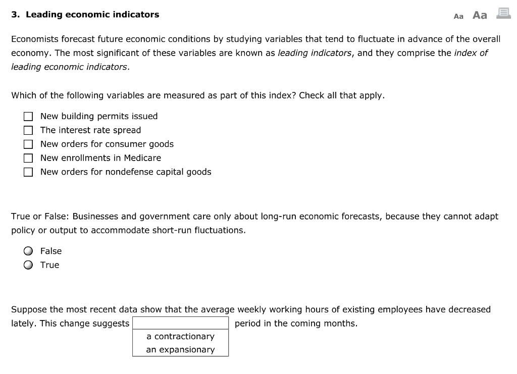 Solved 3. Leading economic indicators Aa Aa Economists | Chegg.com