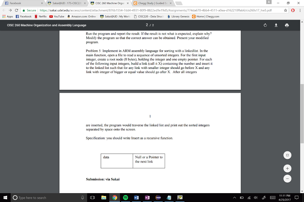 x Sakai@UD :17S-CISC220x y le CISC 260 Machine organ | Chegg.com