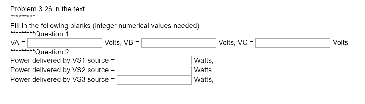 Solved Fill in the following blanks (integer numerical; | Chegg.com