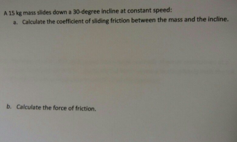 Solved A 15 kg mass slides down a 30-degree incline at | Chegg.com