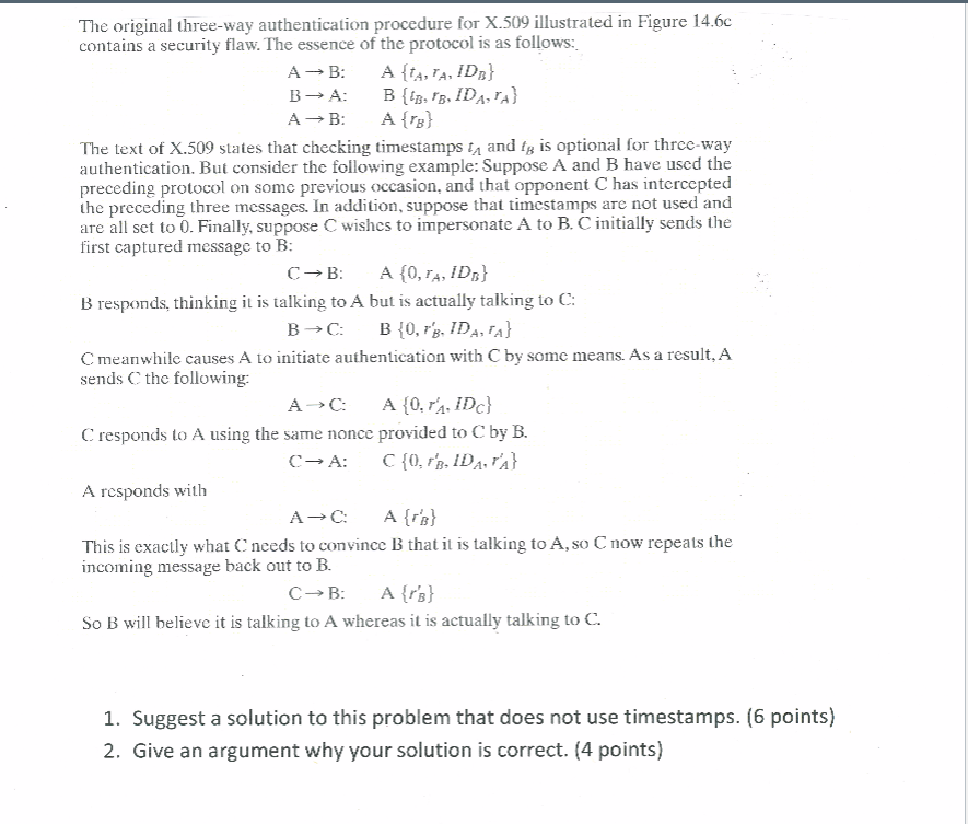 Solved The original three-way authentication procedure for | Chegg.com