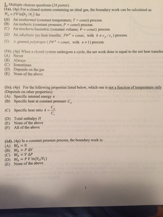 Solved L. Multiple choices questions (24 points). (la). (4p) | Chegg.com