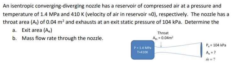 Solved An isentropic converging-diverging nozzle has a | Chegg.com