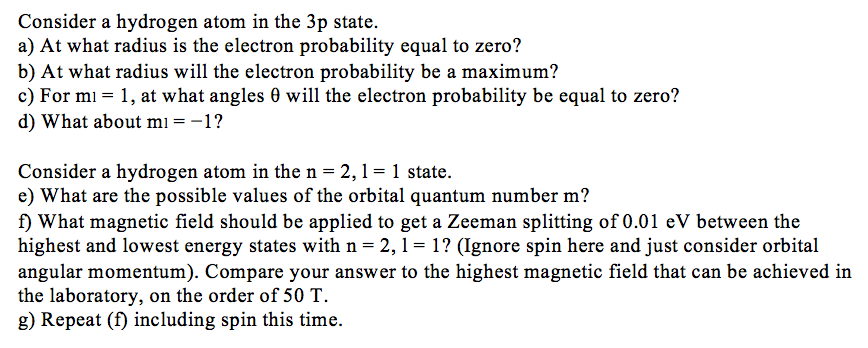 Solved Consider A Hydrogen Atom In The 3p State A At What