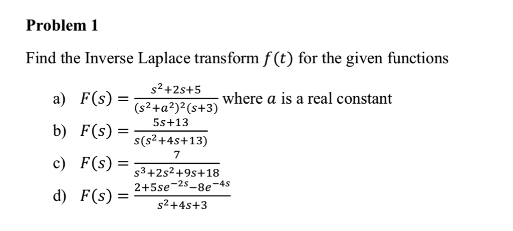 Solved Problem 1 Find the Inverse Laplace transform f(C) for | Chegg.com