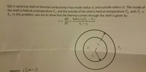 Solved Q5) A spherical shell of thermal conductivity k has | Chegg.com