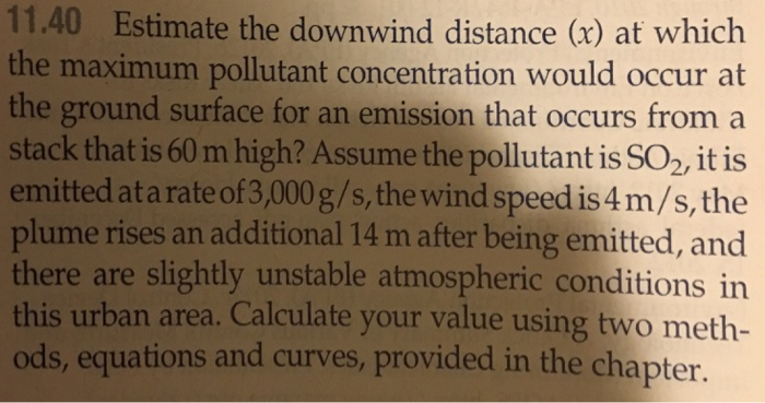 Solved Estimate the downwind distance (x) at which the | Chegg.com