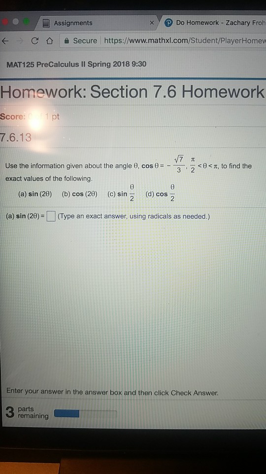 Solved xDo Homework - Zachary Froh KC Secure | Chegg.com