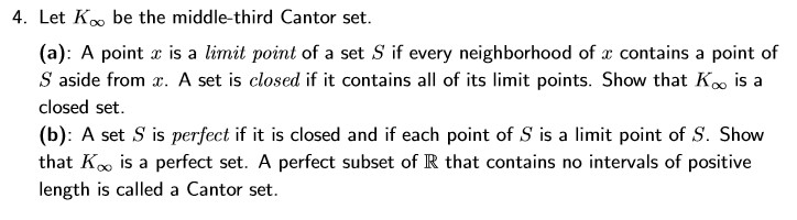 Solved 4. Let Koo be the middle-third Cantor set. (a): A | Chegg.com