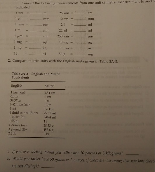 Solved Convert the following measurements from one unit of | Chegg.com