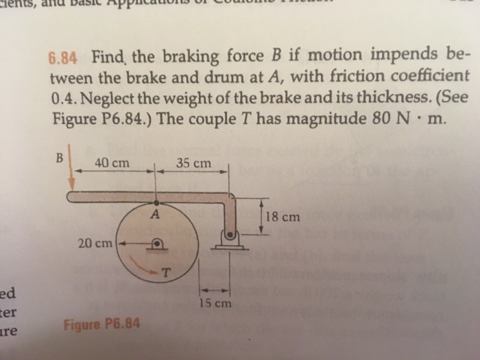 Solved Find the braking force B if motion impends between | Chegg.com