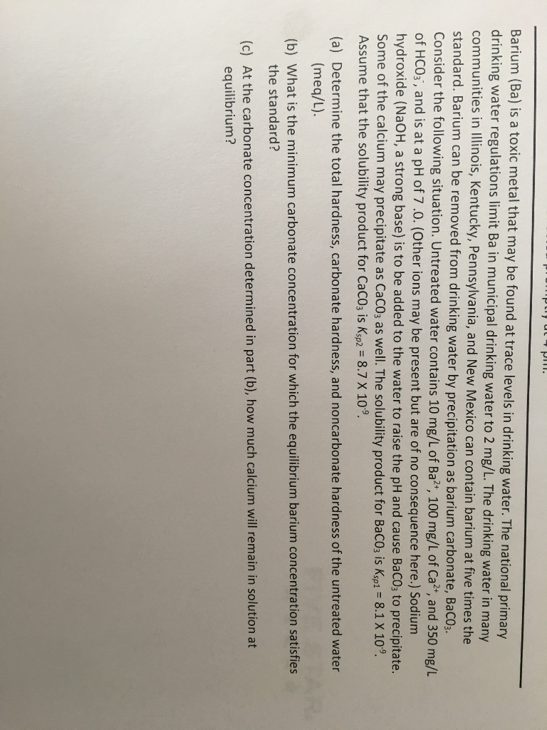 Solved Barium (Ba) is a toxic metal that may be found at | Chegg.com