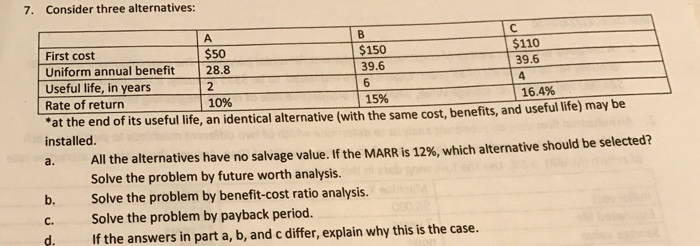 Solved Consider three alternatives: at the end of its | Chegg.com