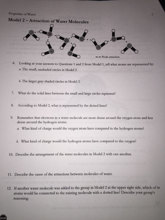 Solved Properties of Water Model 2 - Attraction of Water | Chegg.com