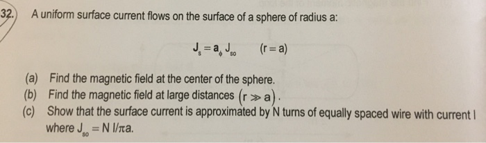 Solved A uniform surface current flows on the surface of a | Chegg.com