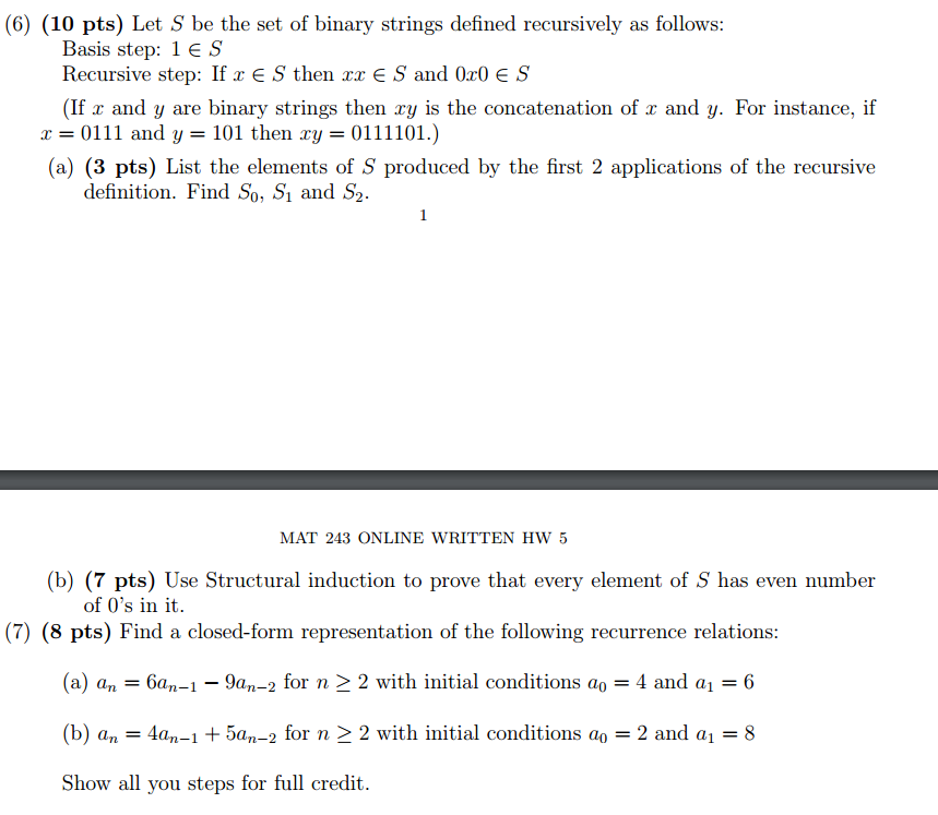 Solved MAT 243 ONLINE WRITTEN HW 5 NAME (1) (4 pts) Fill in | Chegg.com