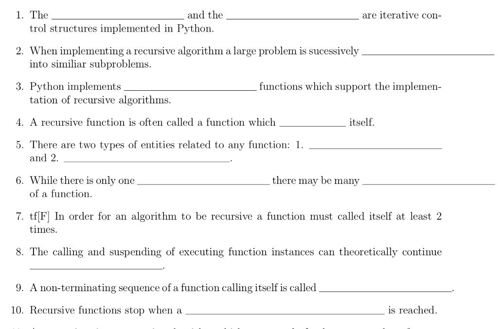 Solved Chapter 11 Recursion Dierbach Study Guide Recursive | Chegg.com