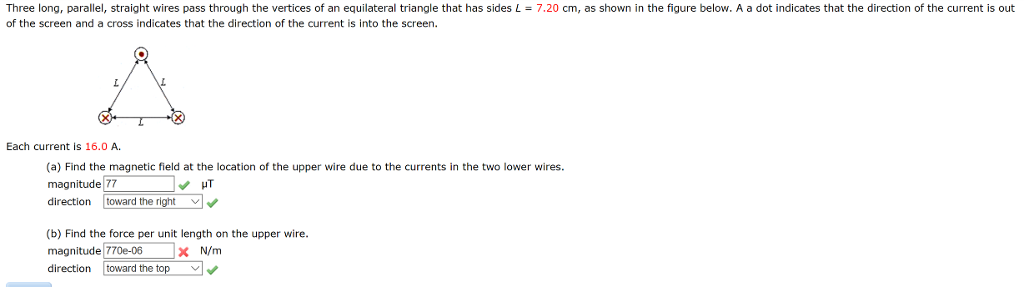 Solved Three long, parallel, straight wires pass through the | Chegg.com